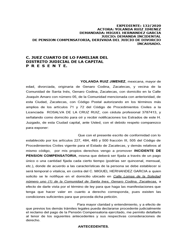 Demanda de Pension Compensatoria | PDF | Propiedad de la comunidad | Divorcio