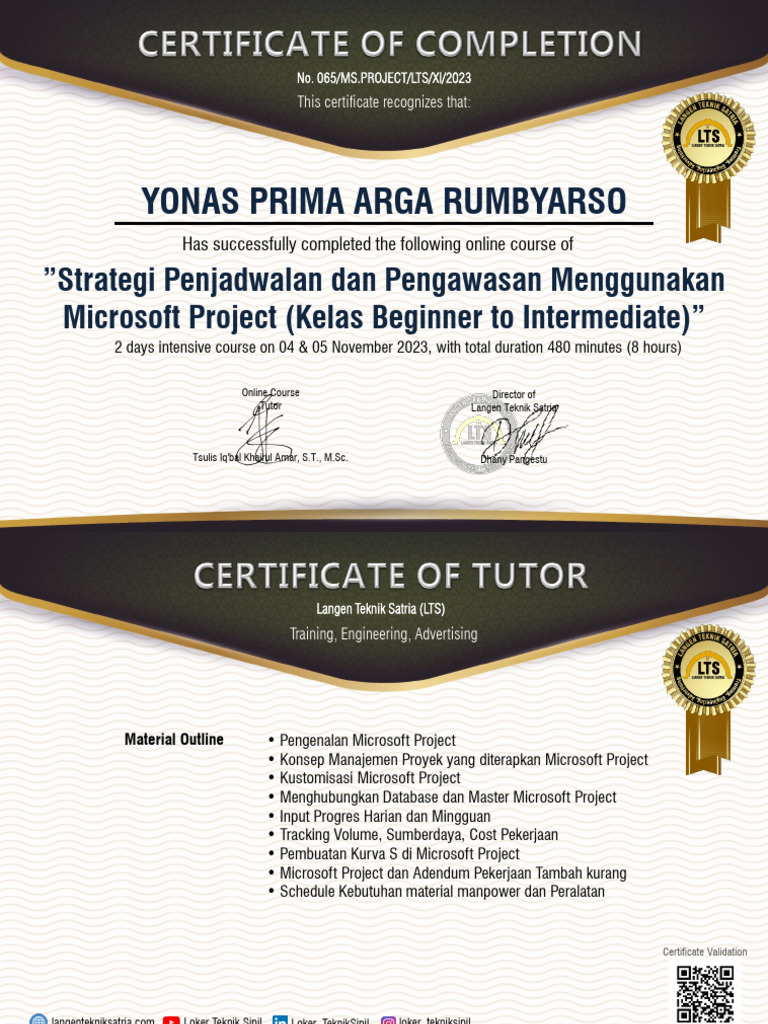 Microsoft Project Course Completion | PDF | Computers