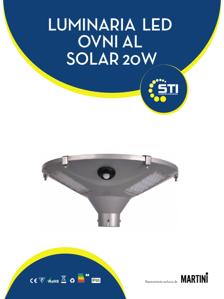Luminaria Solar Led OVNI AL 20W Con Panel Solar de 20W | PDF | Diodo emisor de luz | Encendiendo