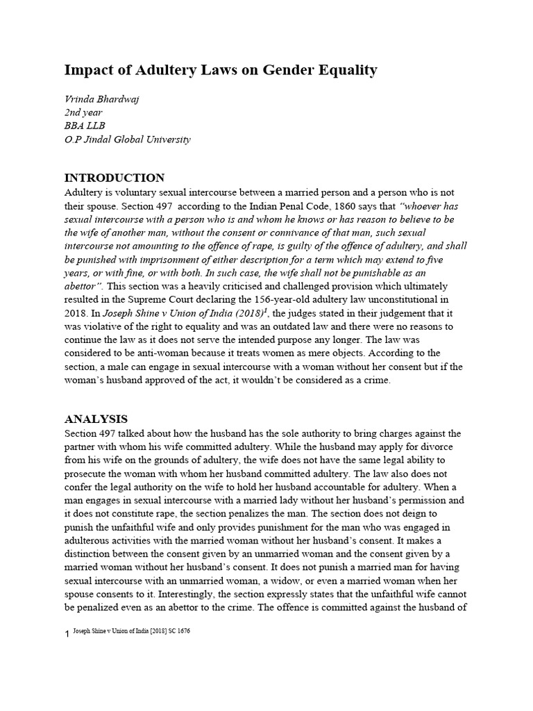 Impact of Adultery Laws On Gender Equality | PDF | Adultery | Justice