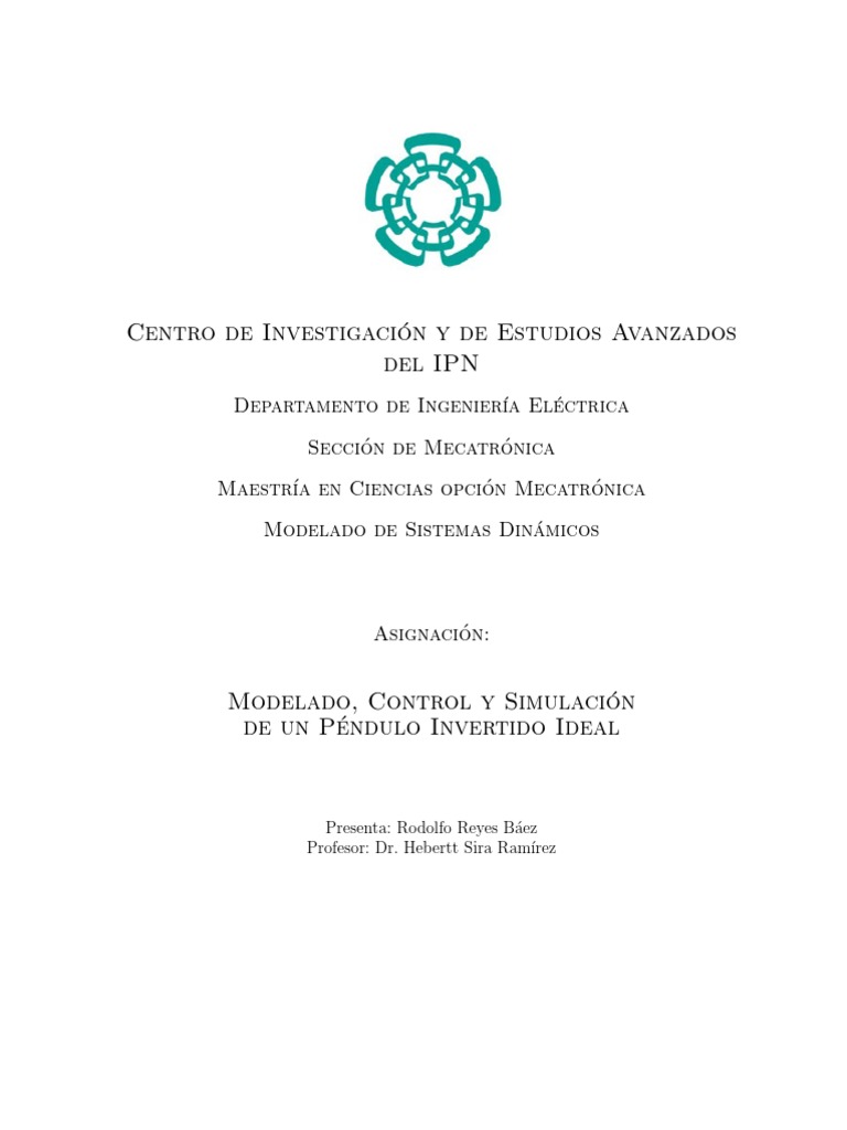 Modelado y Control de Péndulo Invertido | PDF | Ecuaciones | Sistema ...