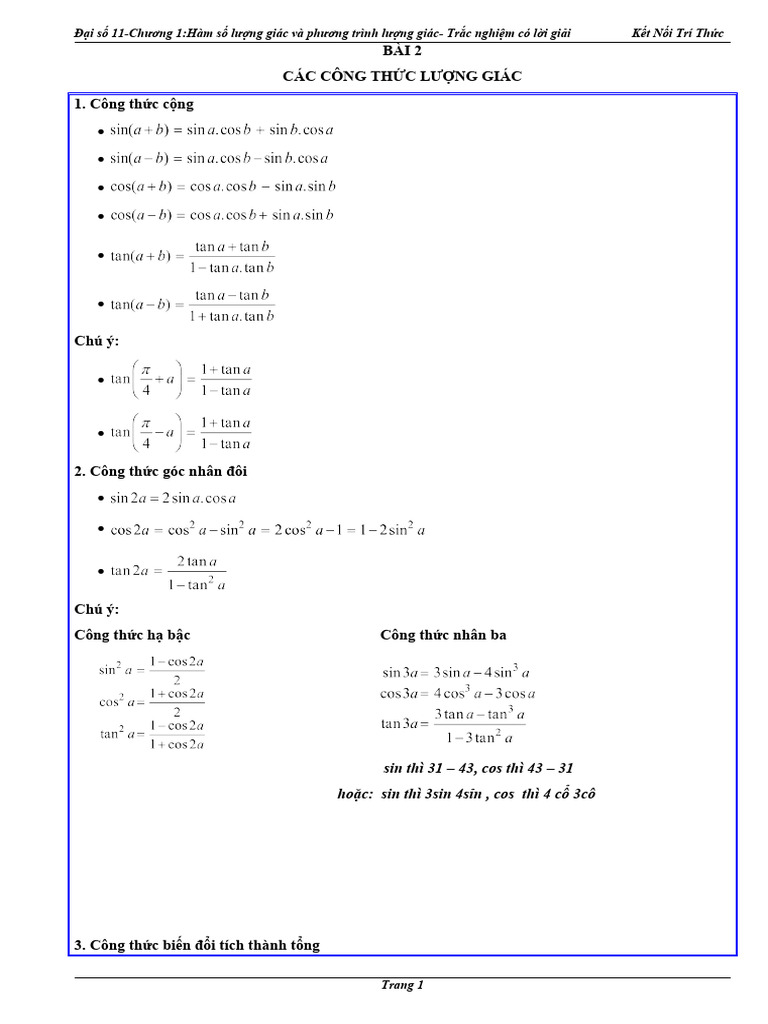 Toán - L11. CÔNG TH C LƯ NG GIÁC | PDF