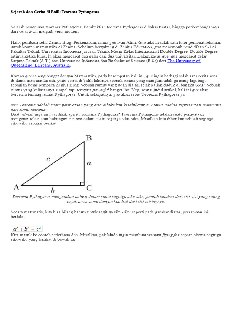 Sejarah Dan Cerita Di Balik Teorema Pythagoras | PDF