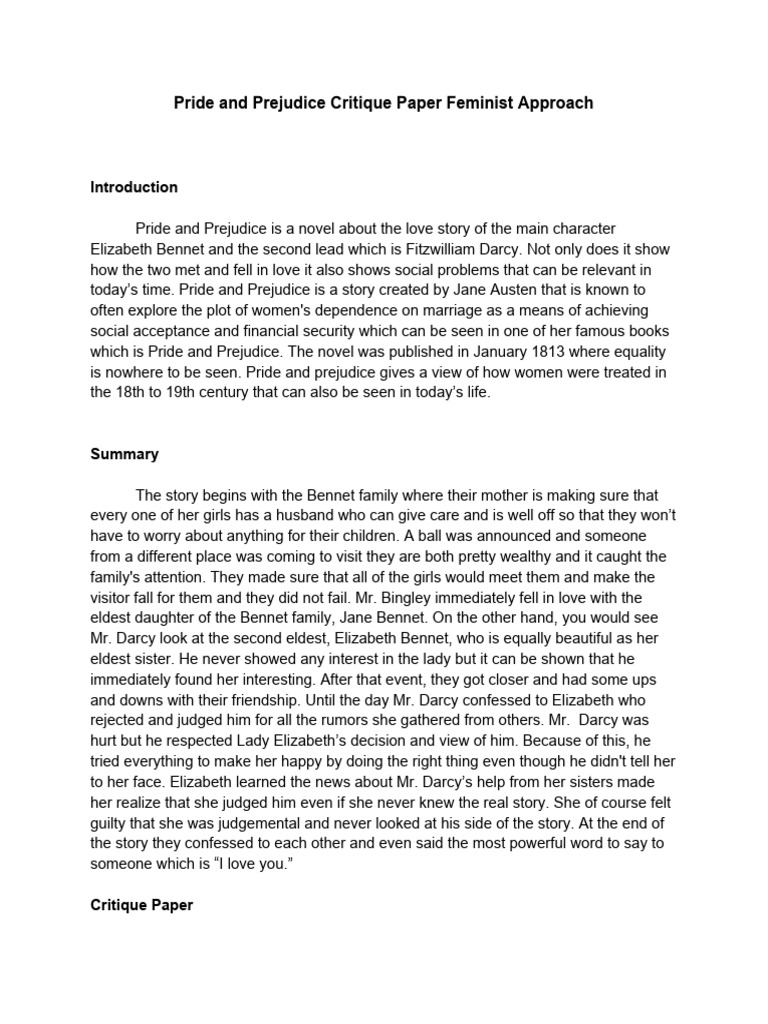 Feminist Critique of Pride and Prejudice | PDF | Pride And Prejudice