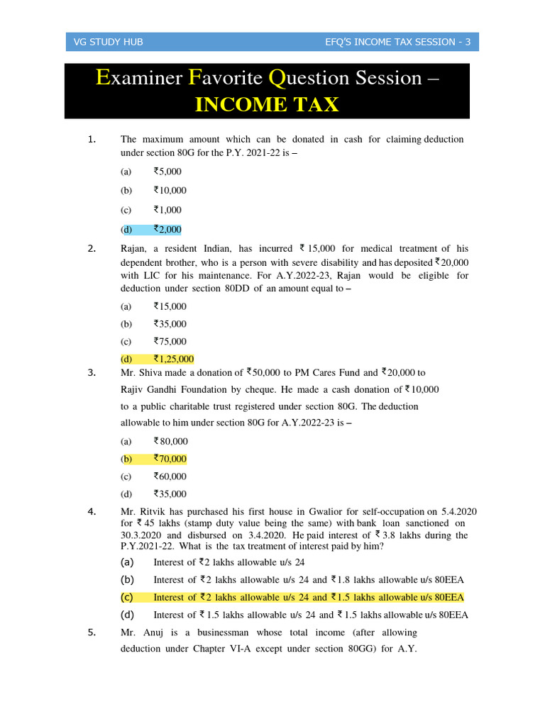 Income Tax Session 3: Key Questions | PDF | Taxes | Capital Gains Tax