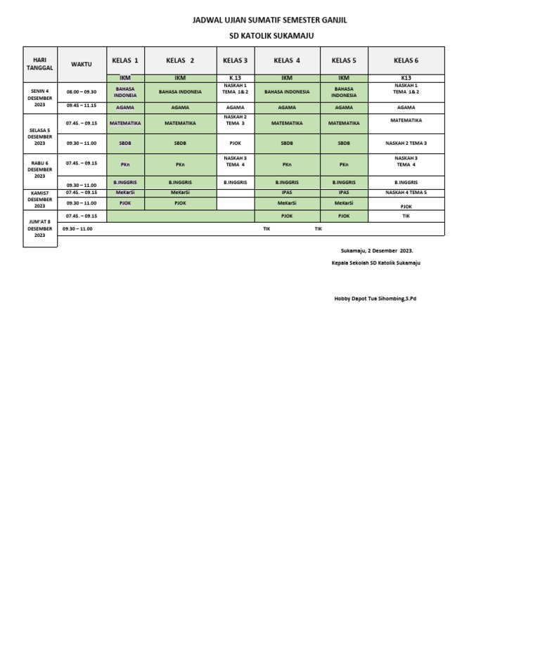 Roster Ujian Semester Ganjil 2023-2024 | PDF