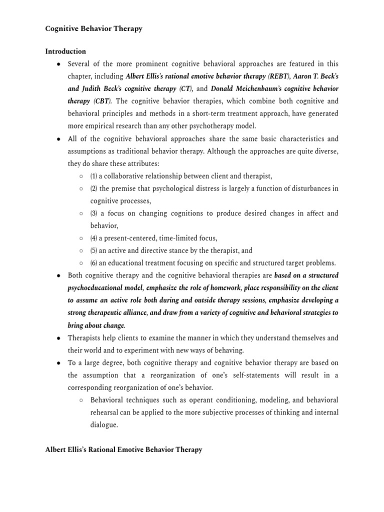 Cognitive Behavioral Therapy | PDF | Rational Emotive Behavior Therapy | Cognitive Therapy