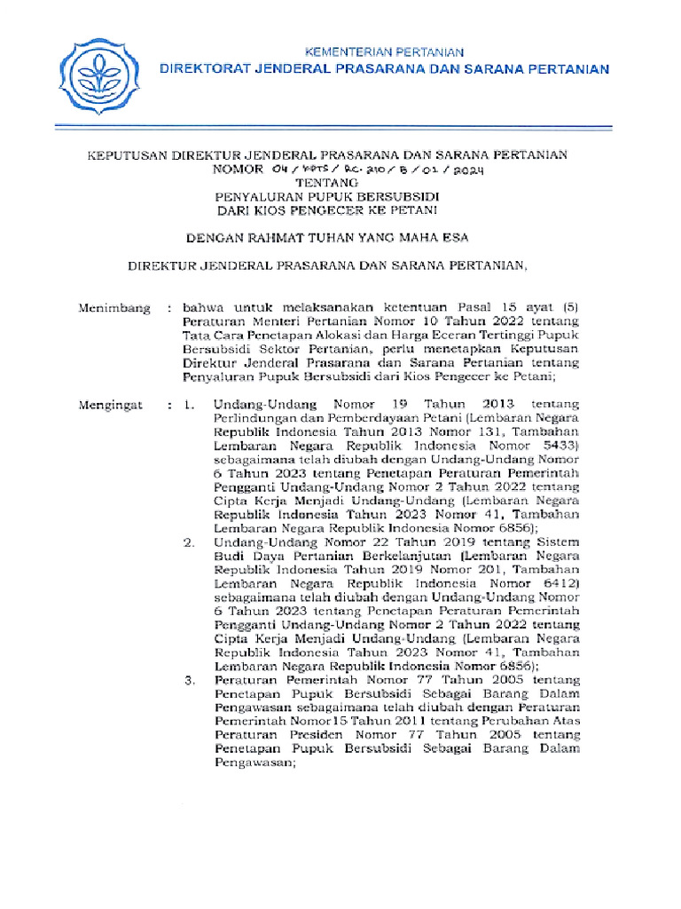SK Dirjen TTG Penyaluran Puber Dari KPL Ke Petani | PDF