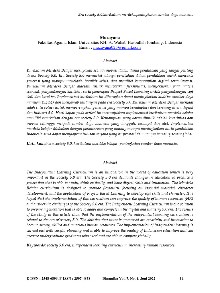 Artikel - Pentingnya Kurikulum Merdeka... - MUZAYANA PAI 5D | PDF