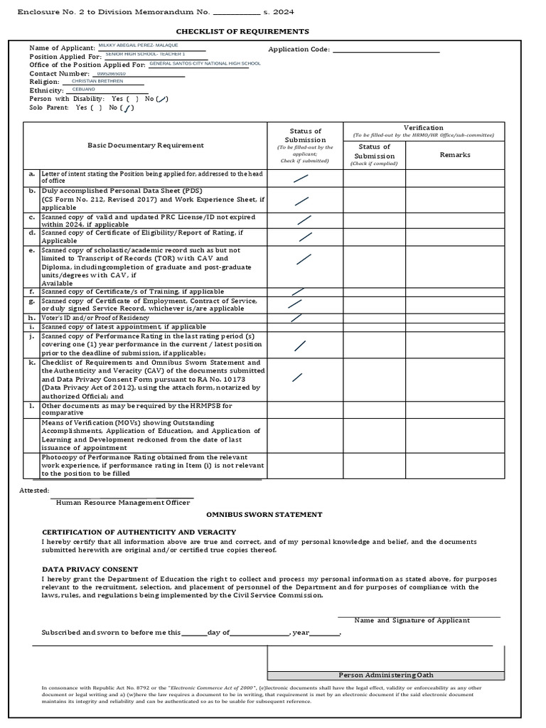 Checklist of Requirements For Teacher Rqa | PDF | Notary Public | Government