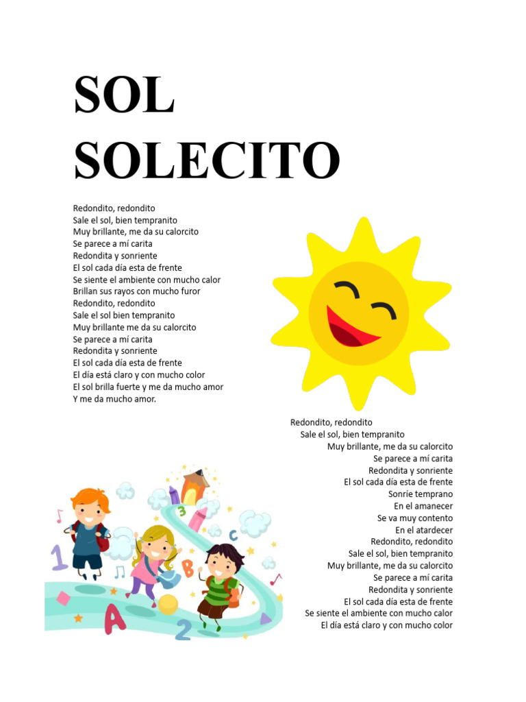 Letra de "Sol Solecito" y Salud Infantil | PDF