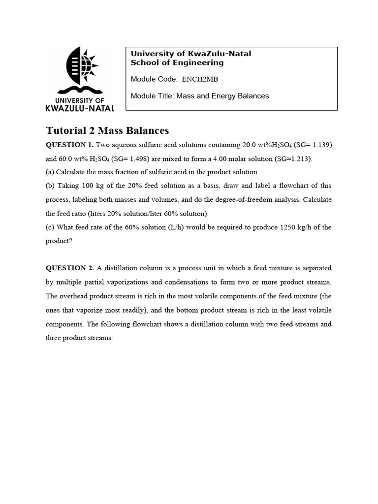 Tutorial 2-1 | PDF | Distillation | Chemistry