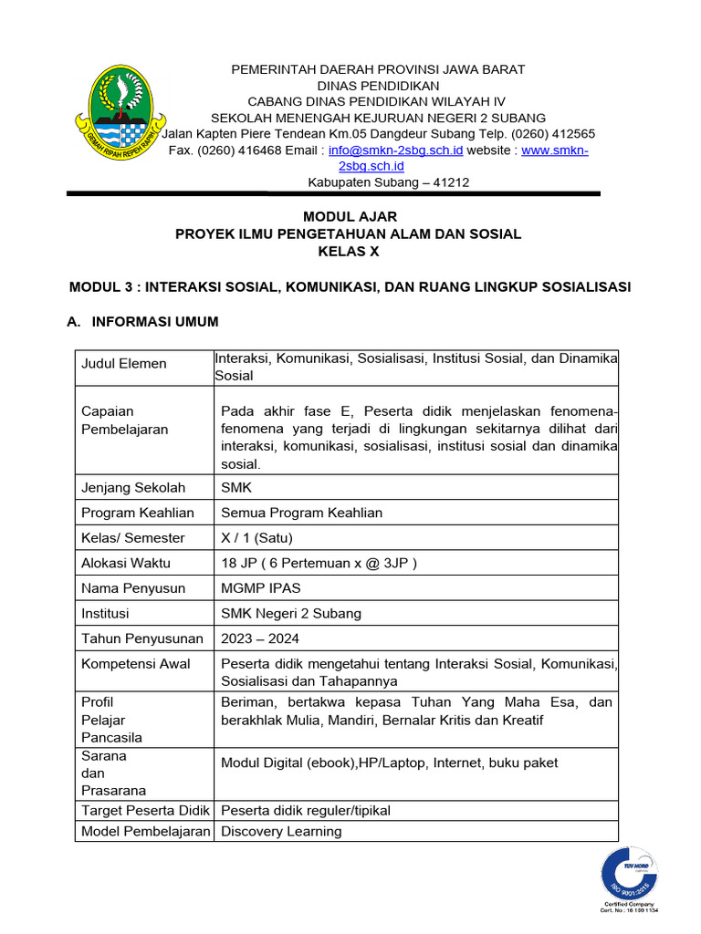 Modul Aspek 3. Interaksi Sosial Dan Dinamika Sosial | PDF