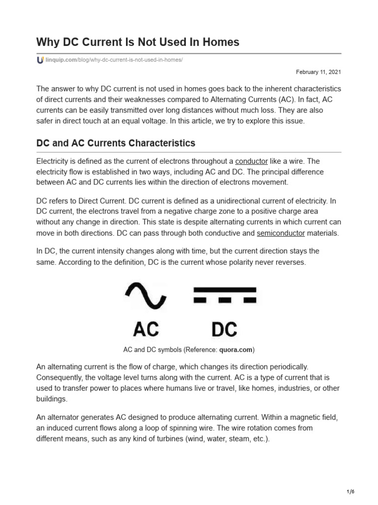 Why DC Current Is Not Used in Homes | PDF | Direct Current | Alternating Current