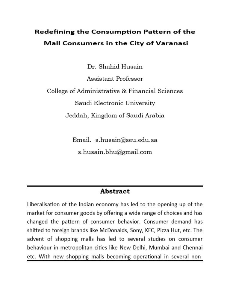 Redefining The Consumption Pattern of The Mall Consumers in The City of ... Redefining The Consumption Pattern of The Mall Consumers in The City of ...