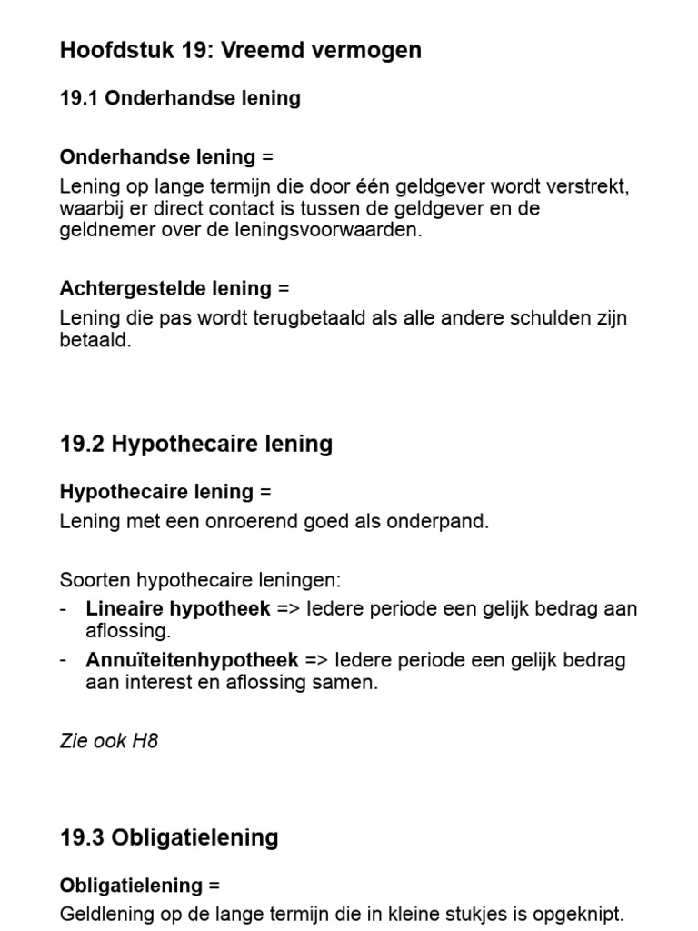 Hoofdstuk 19: Vreemd Vermogen: 19.1 Onderhandse Lening Onderhandse ...