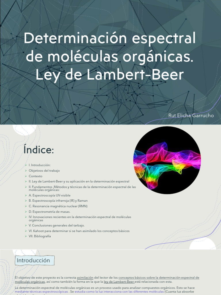 Trabajo Química Determinación Espectral de Moléculas Orgánicas, Ley de Lambert-Beer | PDF ...