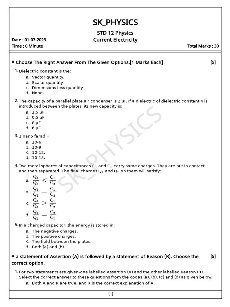 Cbse - Current Electricity | PDF | Capacitor | Capacitance