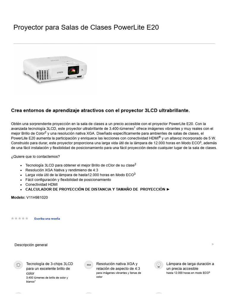 PowerLite E20 | PDF | Resolución de pantalla | Hdmi
