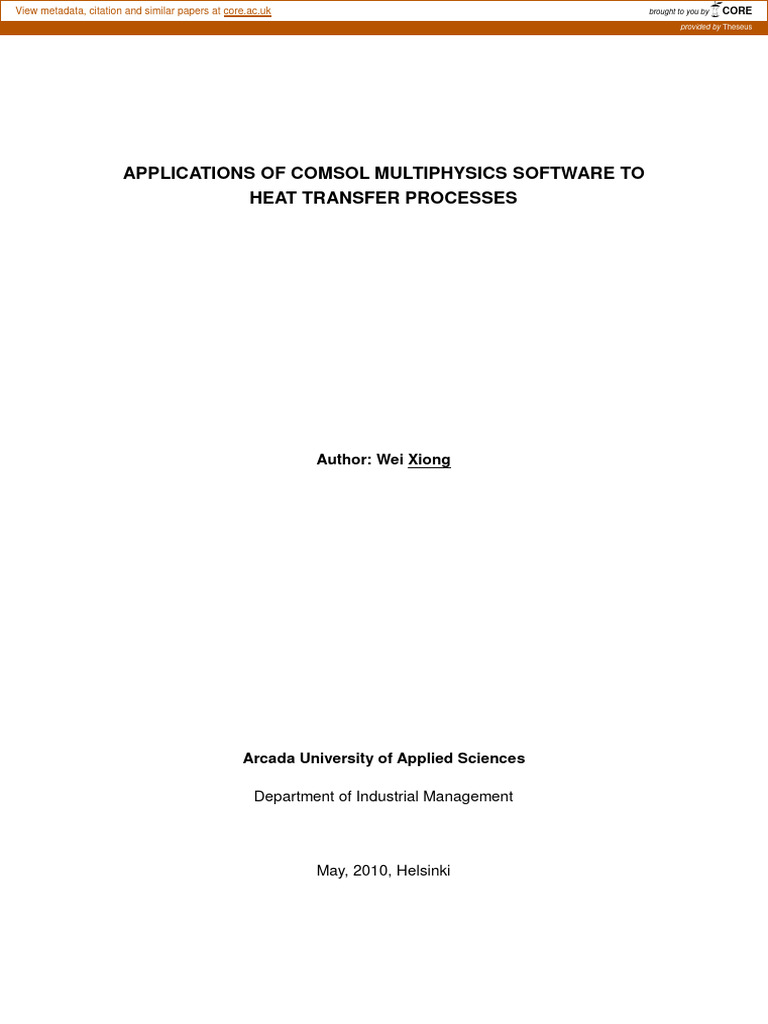 Applications of Comsol Multiphysics Software To Heat Transfer Processes ...