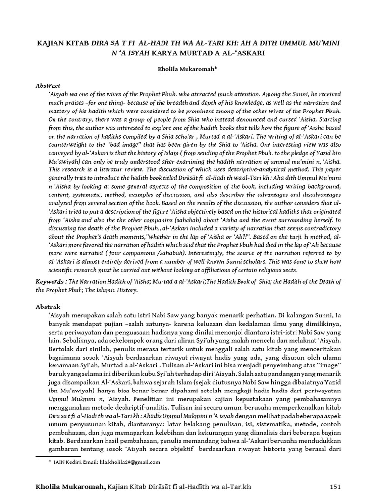 Kajian Kitab Dirasat Tarikhiyyah Musnad 'Aisyah | PDF