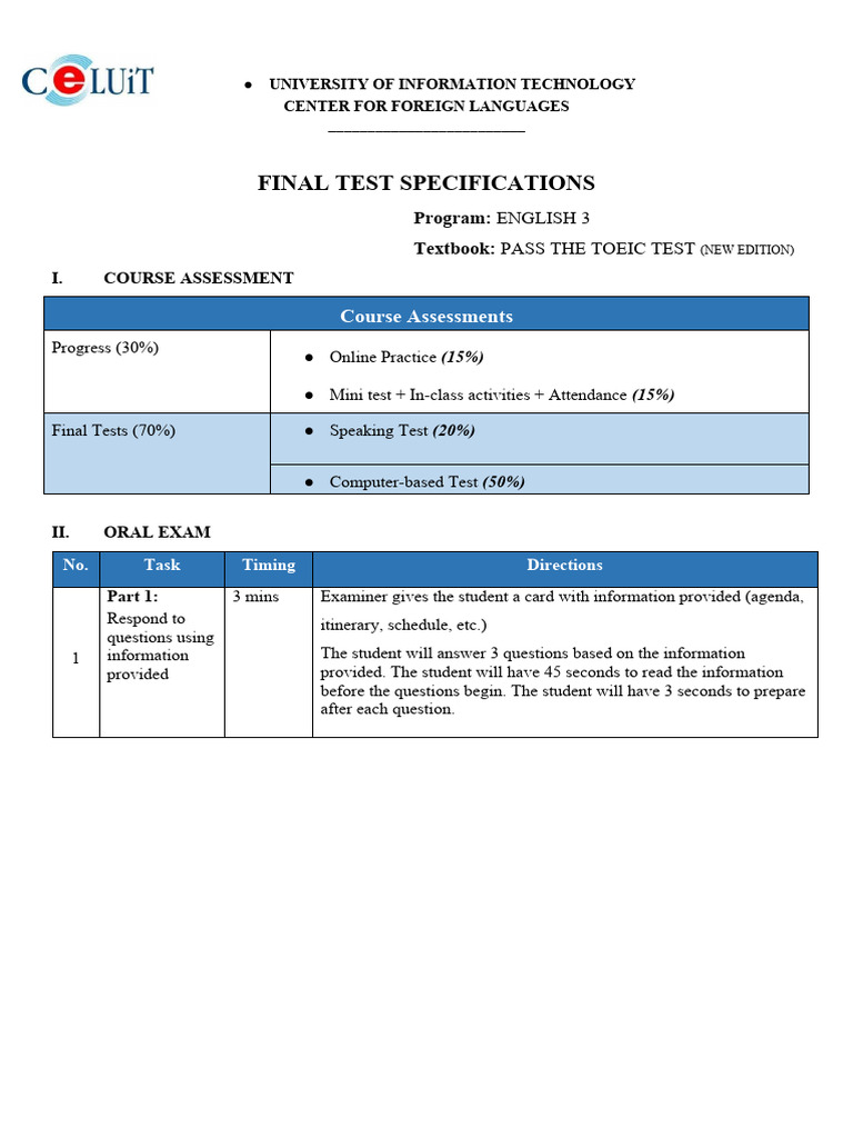 Final Test - S Specifications - ENG03 | PDF | Educational Assessment ...