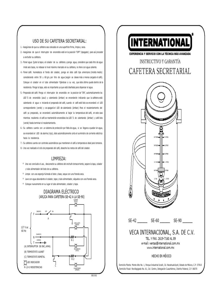 Instructivo Cafeteras Secretariales International | PDF | Bienes manufacturados