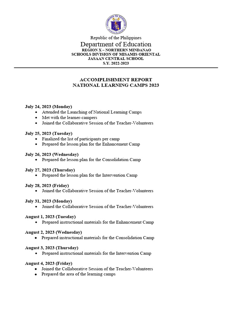 NLC Individual Accomplishment Report | PDF | Human Communication | Learning