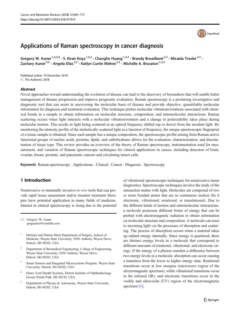 Applications of Raman Spectroscopy in Cancer Diagnosis | PDF | Raman Spectroscopy | Infrared ...