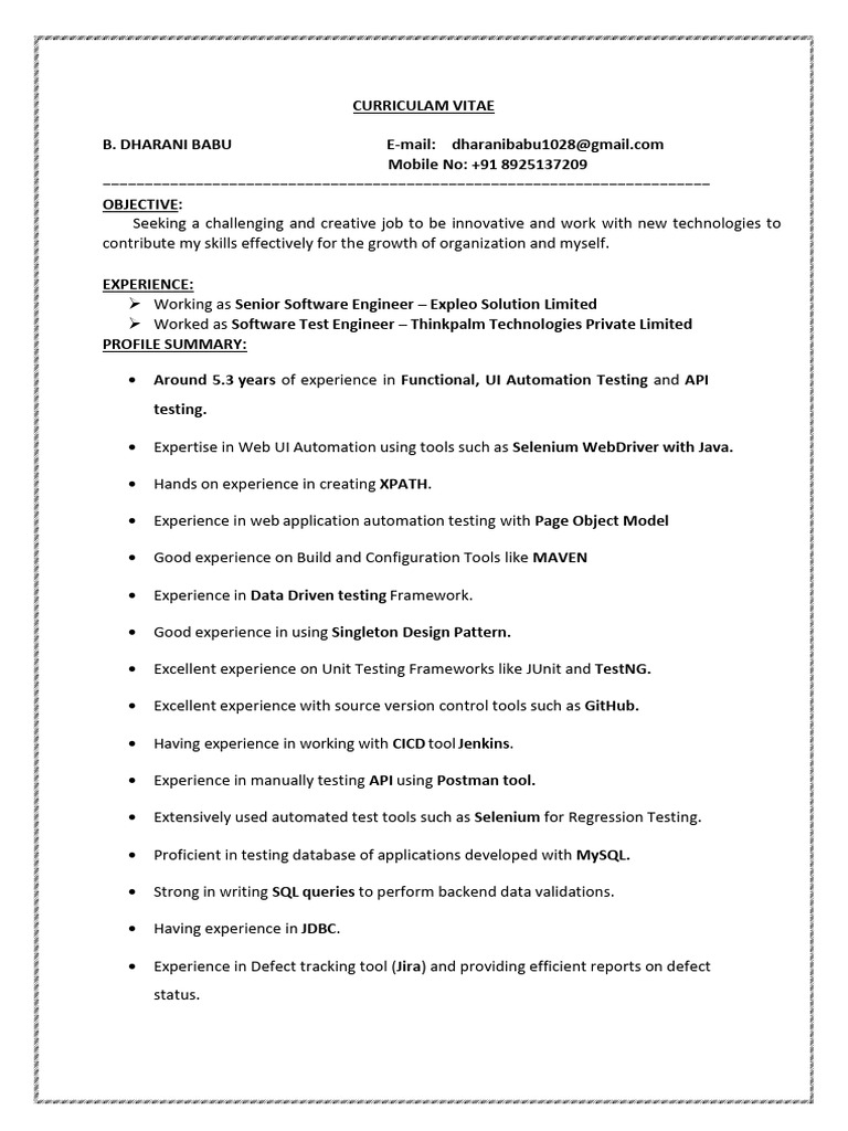 Resume - Dharani Babu | PDF Resume - Dharani Babu | PDF