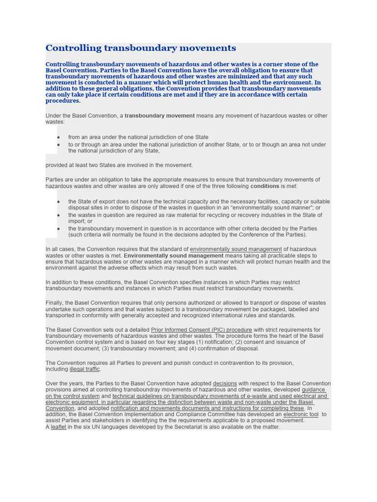 Controlling Transboundary Movements | PDF | Waste | Environmental Issues
