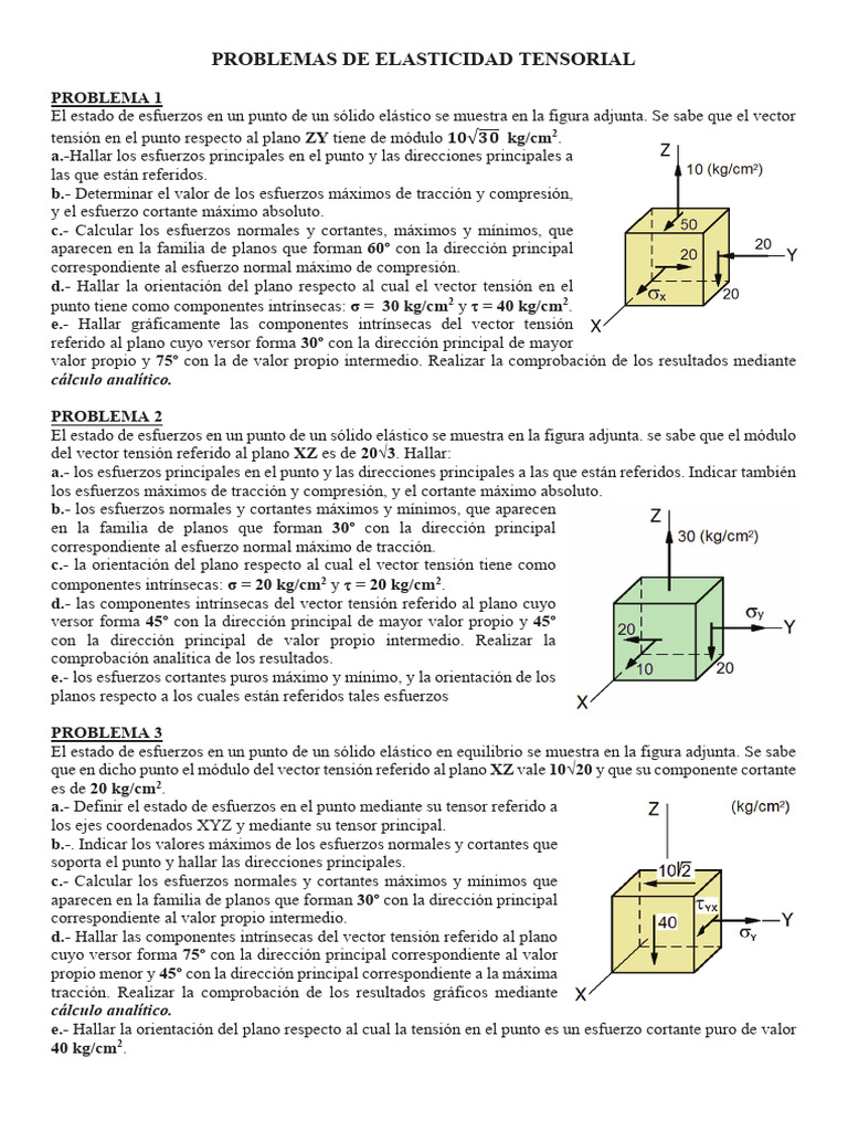 Problemas Resueltos Elasticidad Tensorial (P1 A P5) | PDF | Estrés (Mecánica) | Vector Euclidiano