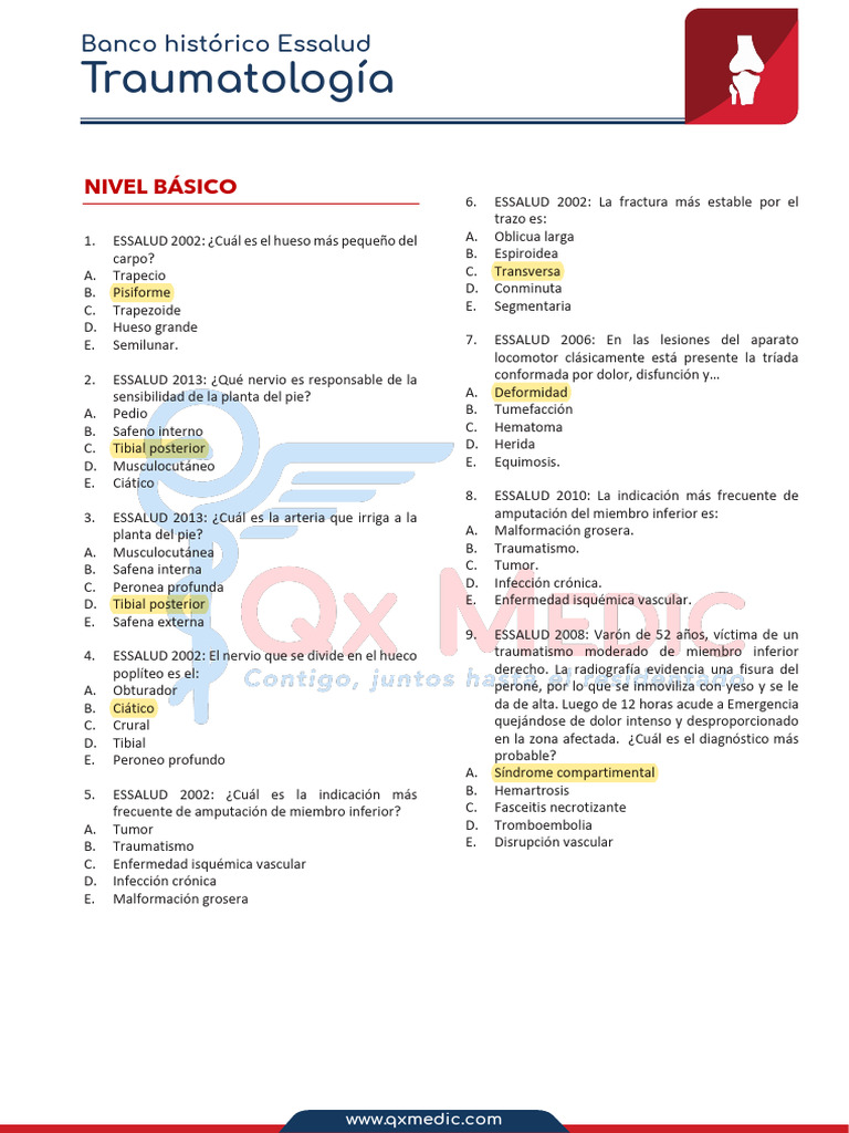 PI 2022 - Traumatologia - Banco Essalud Niveles | PDF | Historia
