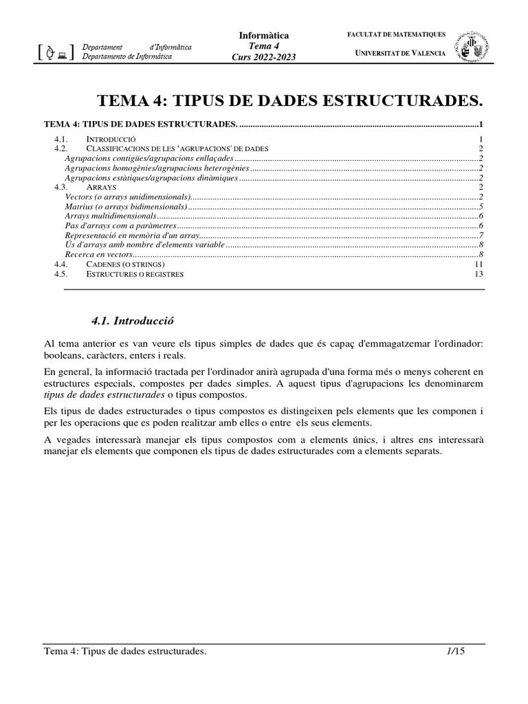 Tema 4 - TipusDadesEstructurades - Val | PDF
