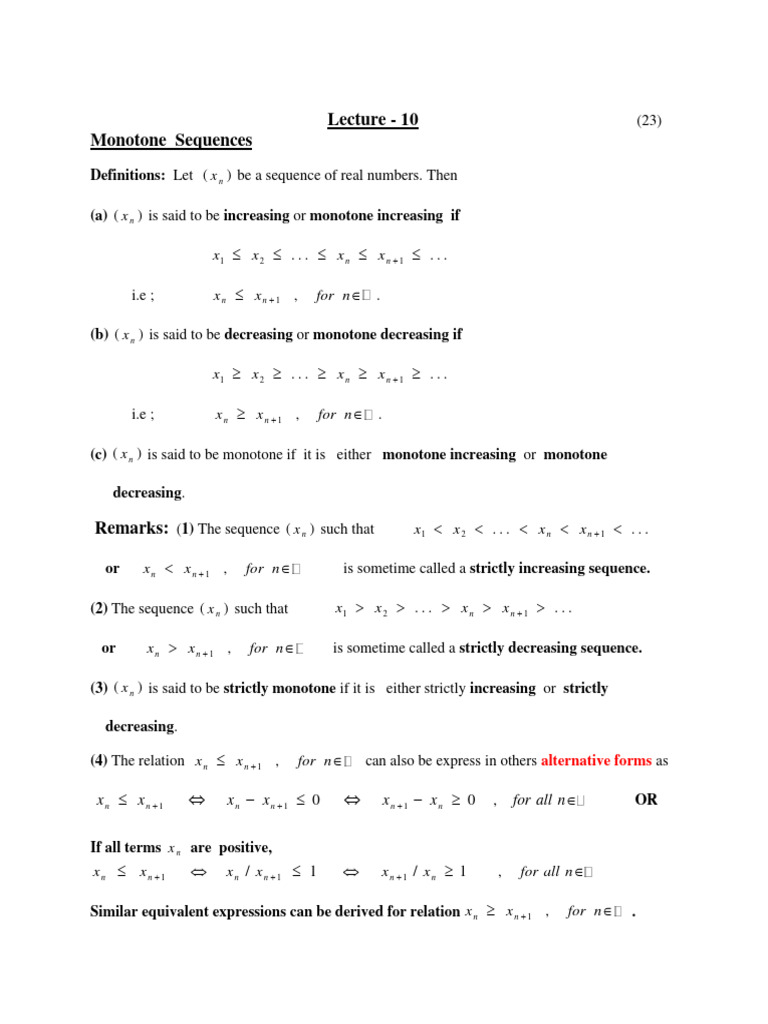 Lecture - 10 Real Analysis IBA | PDF | Limit (Mathematics) | Sequence