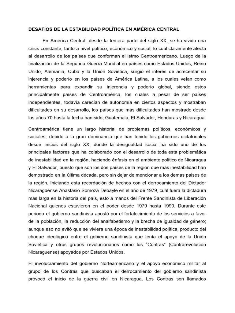 Desafíos De La Estabilidad Política En América Central Pdf Frente