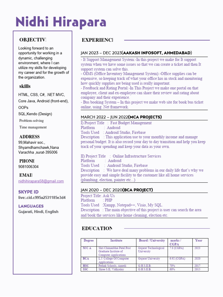 Nidhi Resume | PDF | Android (Operating System) | Computing