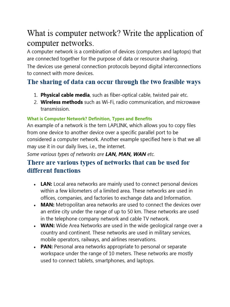 What Is Computer Network, Applications of Computer Network-1 | PDF | Computer Network | Local ...