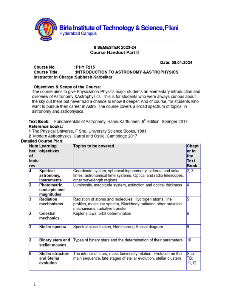 Intro to Astronomy Course Guide | PDF | Stars | Astrophysics