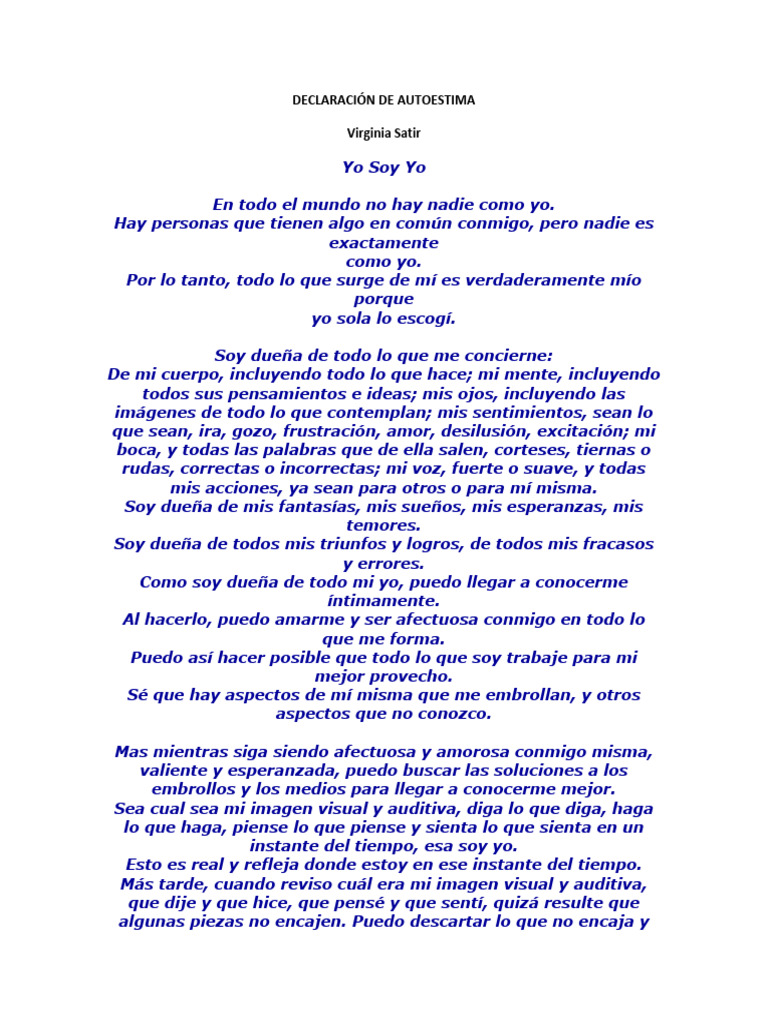 DECLARACION-DE-AUTOESTIMA - Virginia Satir | PDF