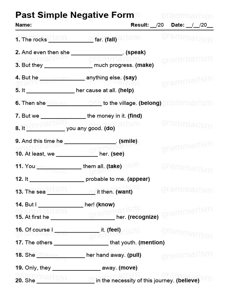 Grammarism Past Simple Negative Test 10 1798001 | PDF