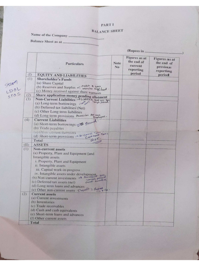 Balance Sheet and PL Format | PDF
