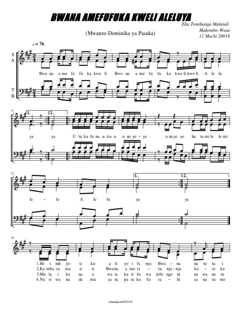 7a687 Bwana Amefufuka Kweli Aleluya | PDF