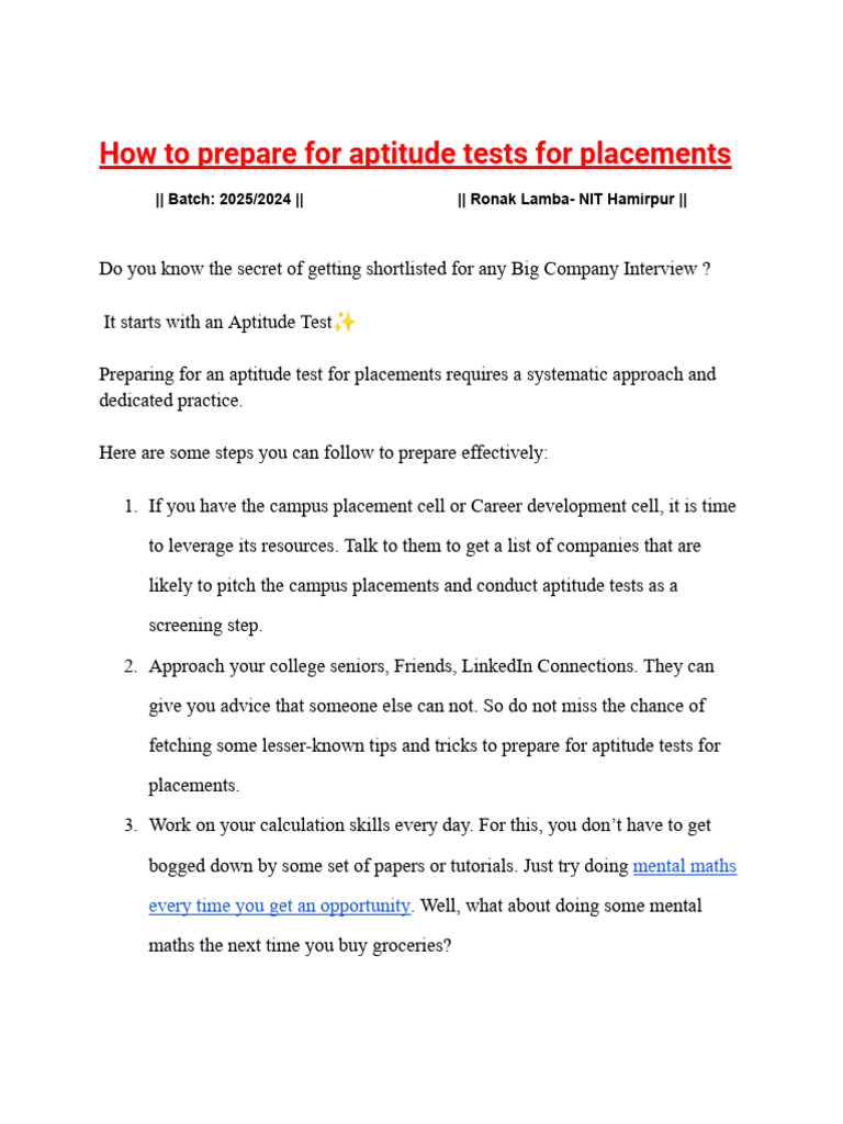 How To Prepare For Aptitude Tests For Placements in 2023 | PDF