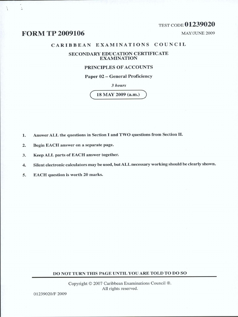 CSEC Principles of Accounts P2 2009 | PDF | Debits And Credits | Dividend
