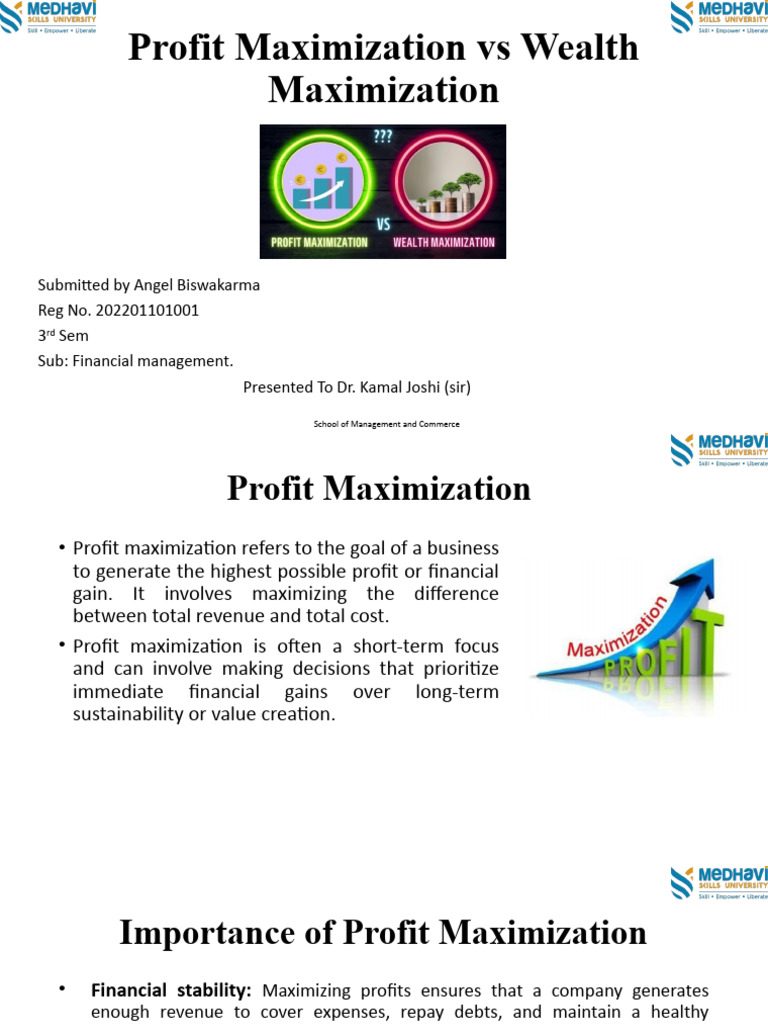 Profit Maximization Vs Wealth Maximization | PDF