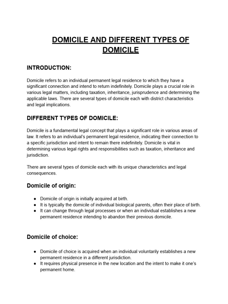 Domicile and Different Types of Domicile | PDF | Domicile (Law) | Justice