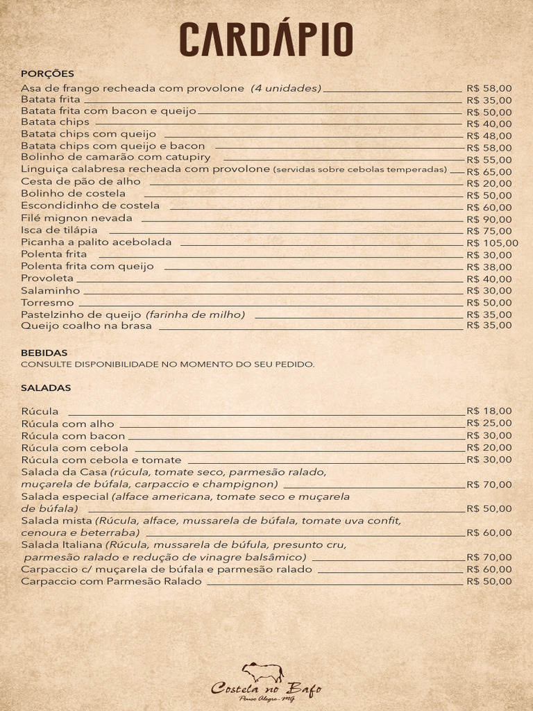 Cardapio | PDF | Alimentos | Culinária