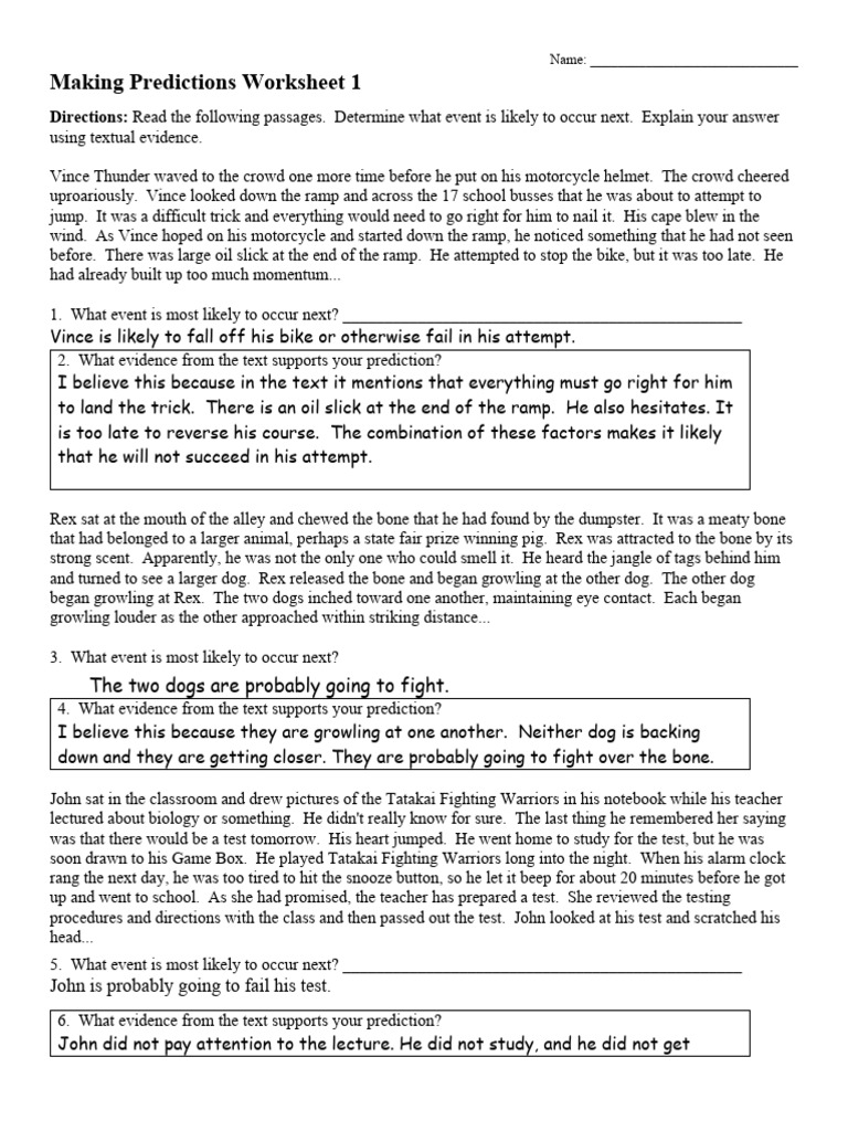 Making-Predictions-Worksheet-01 Answers by Mr. Amr | PDF | Grilling ...