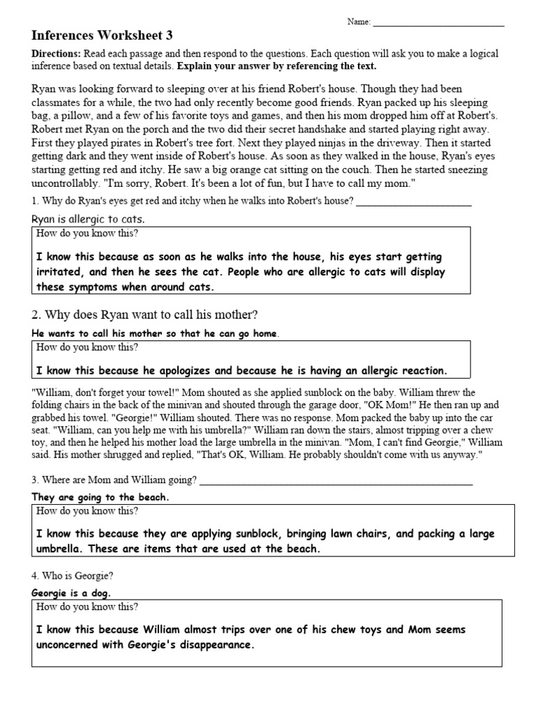 Inferences-Worksheet-3 Answers by Mr. Amr | PDF